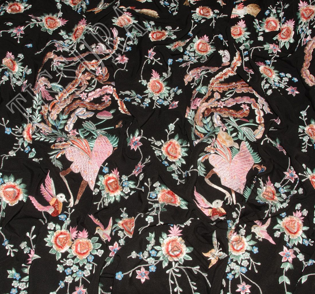 Embroidered Silk Crepe Back Satin Fabric: 100% Silk Exclusive Fabrics ...
