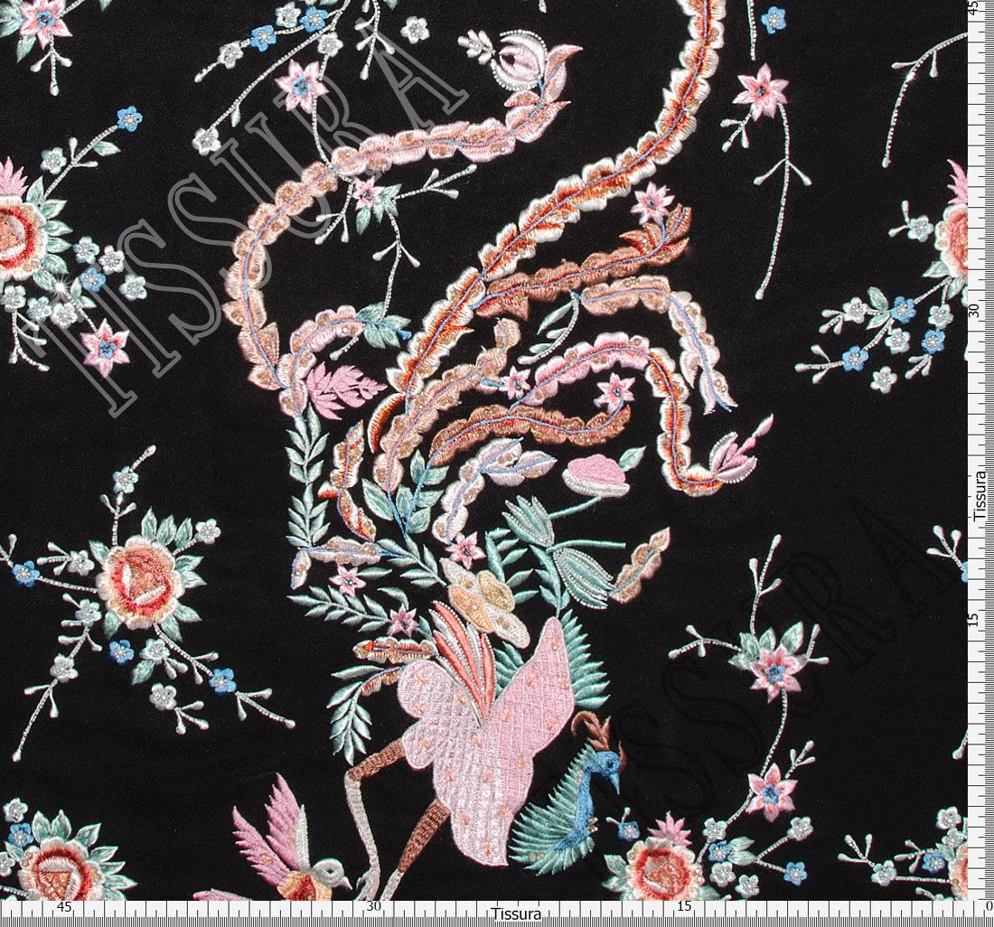 Embroidered Silk Crepe Back Satin Fabric: 100% Silk Exclusive Fabrics ...